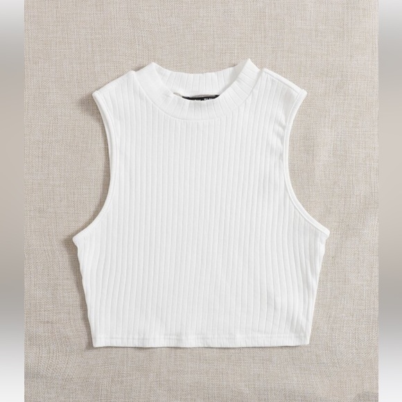 Tops | 415 Solid Ribbed Knit Top In White | Poshmark